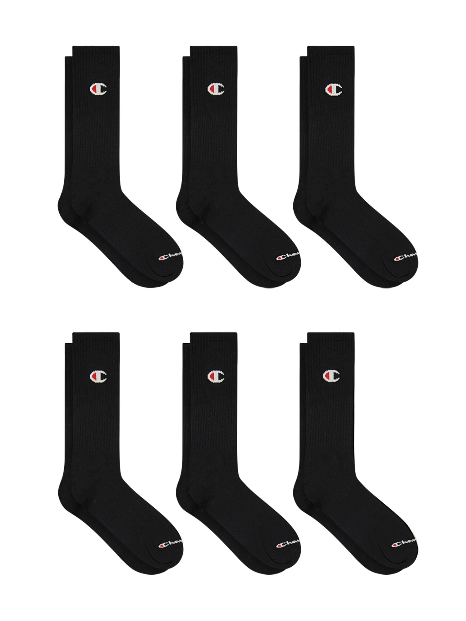 Champion Men’s Crew Socks 6 Pack – Flat Knit, Moisture-Wicking, Arch ...