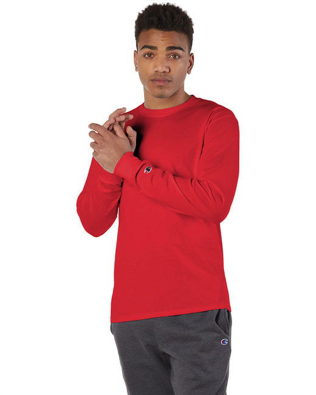 Champion Men's 100 Percent Long Sleeve T-Shirt CC8C - Walmart.com