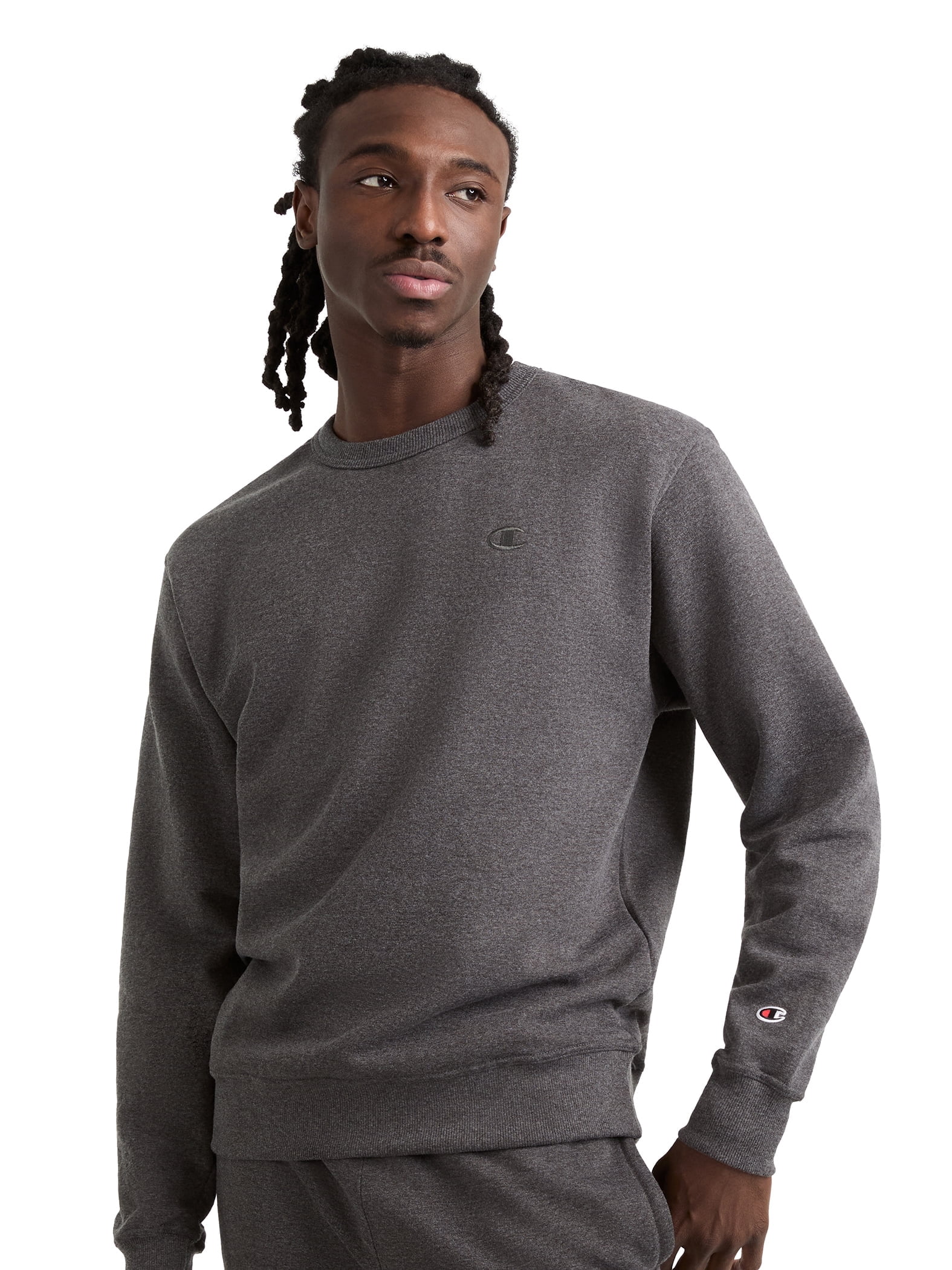 Champion Men’s Powerblend Crewneck Sweatshirt with “C” Logo, Standard ...