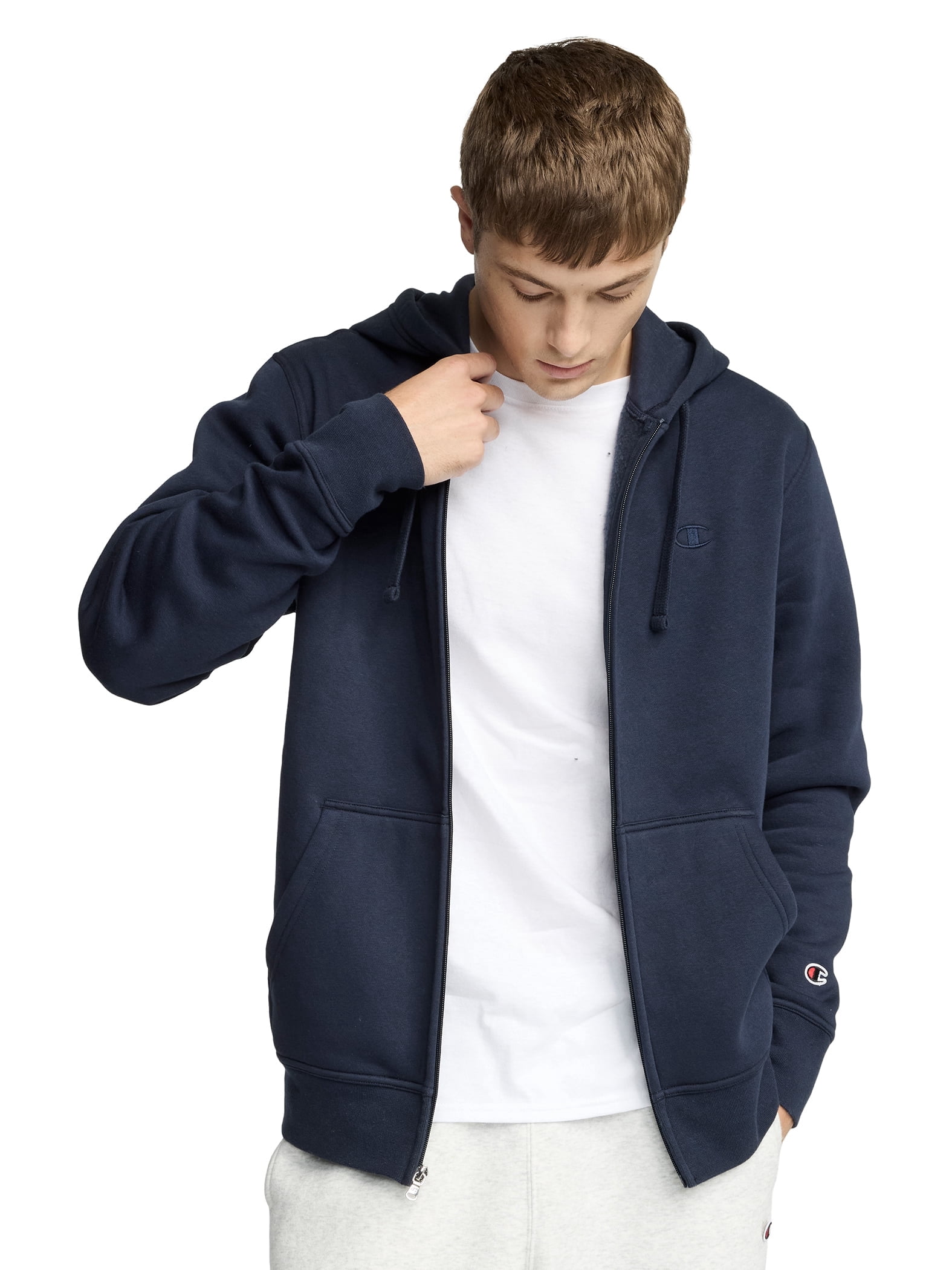 Champion Men’s Powerblend Full-Zip Hoodie with “C” Logo, Standard Fit ...