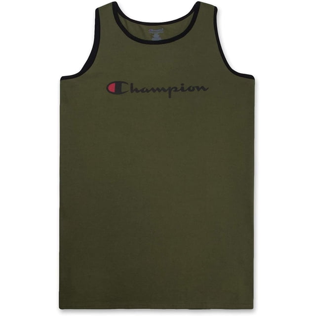 Champion Mens Big and Tall Swim Tank with Script Logo Olive/Black 3X ...
