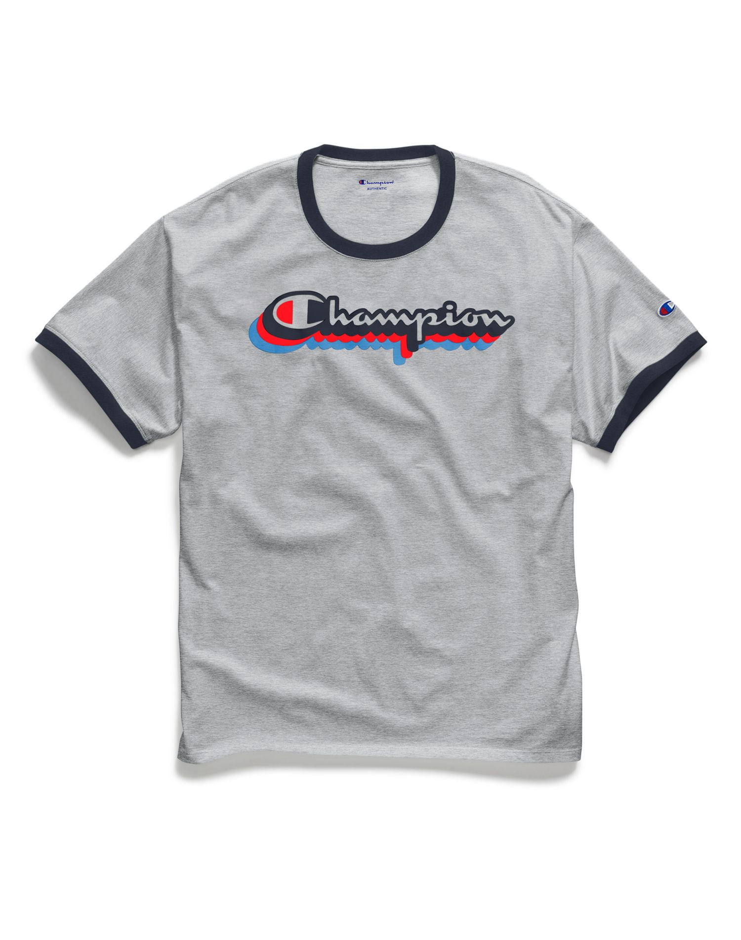 Champion Mens Classic Jersey Ringer Tee, XL, Shadow Oxford Grey/Navy ...