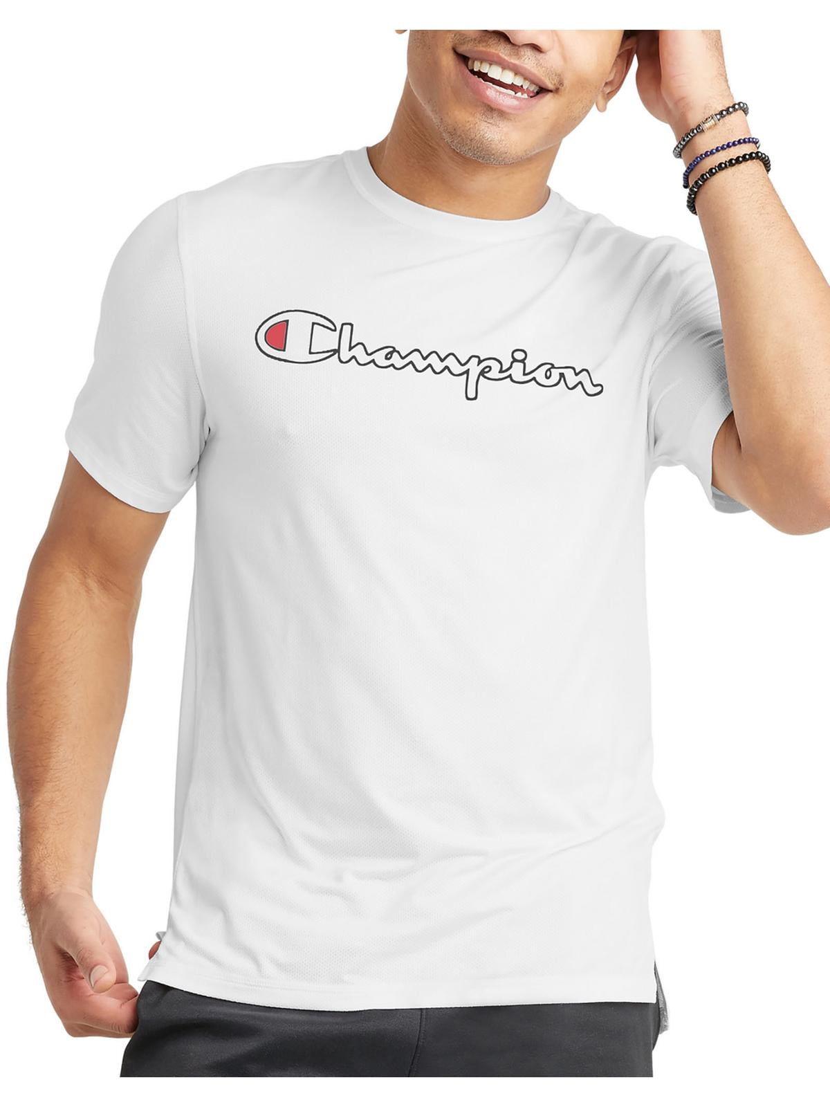 Champion Mens MVP Script Logo Short-Sleeve T Shirt White Medium ...