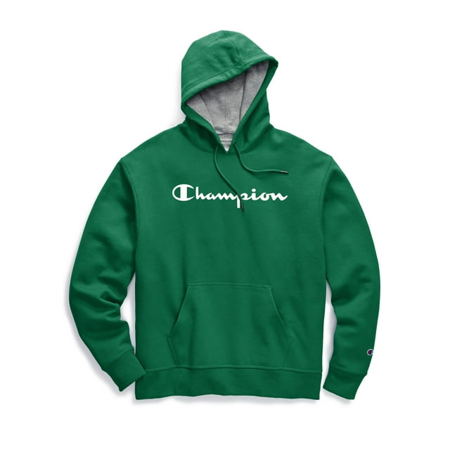 Champion Mens Powerblend Pullover Hoodie M Script Kelly Green