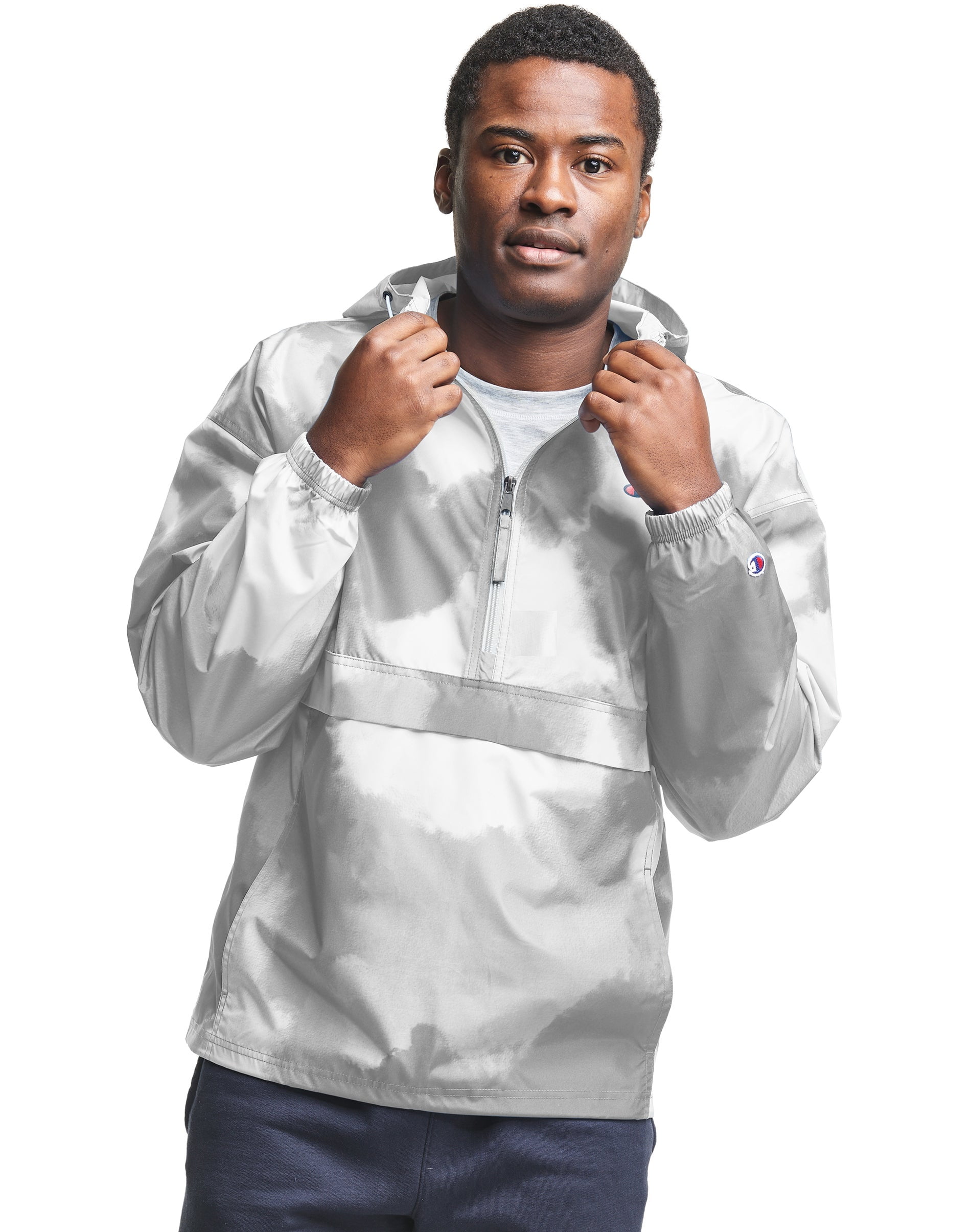 Champion Mens Stadium Packable Jacket, S, White Tonal Wash Cloud, S ...