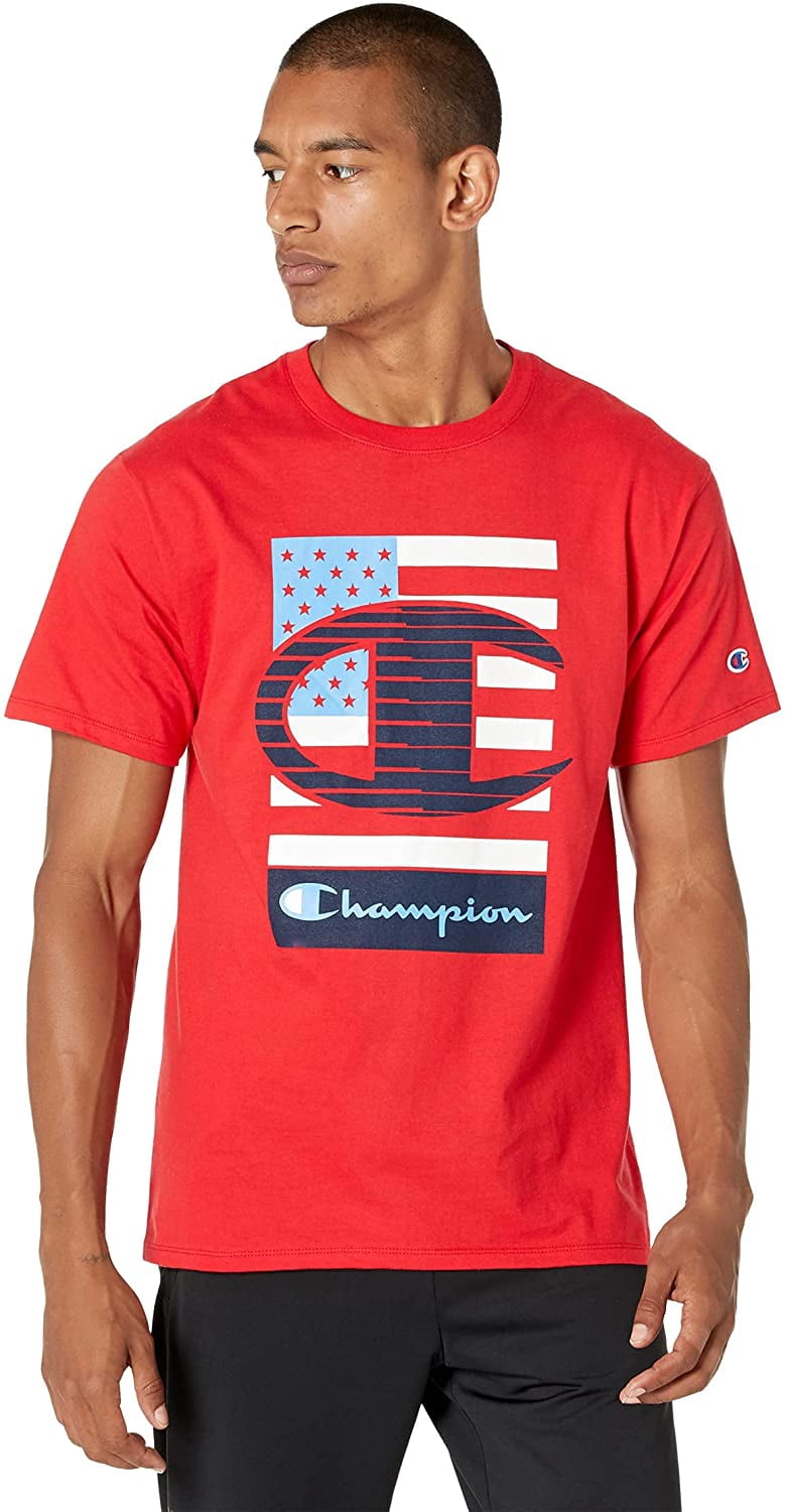 Champion Mens U.S.A C Logo Classic Jersey T-Shirt RED-L - Walmart.com