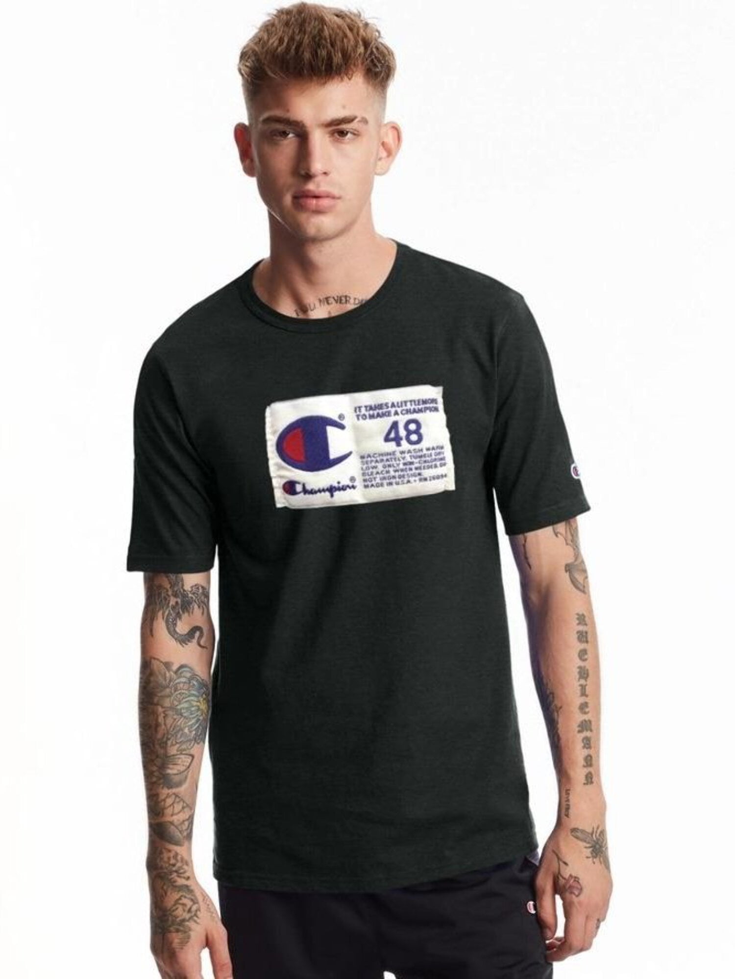 Champion Photo-real Jock Tag Heritage Tee Black GT19 586377 BKC ...