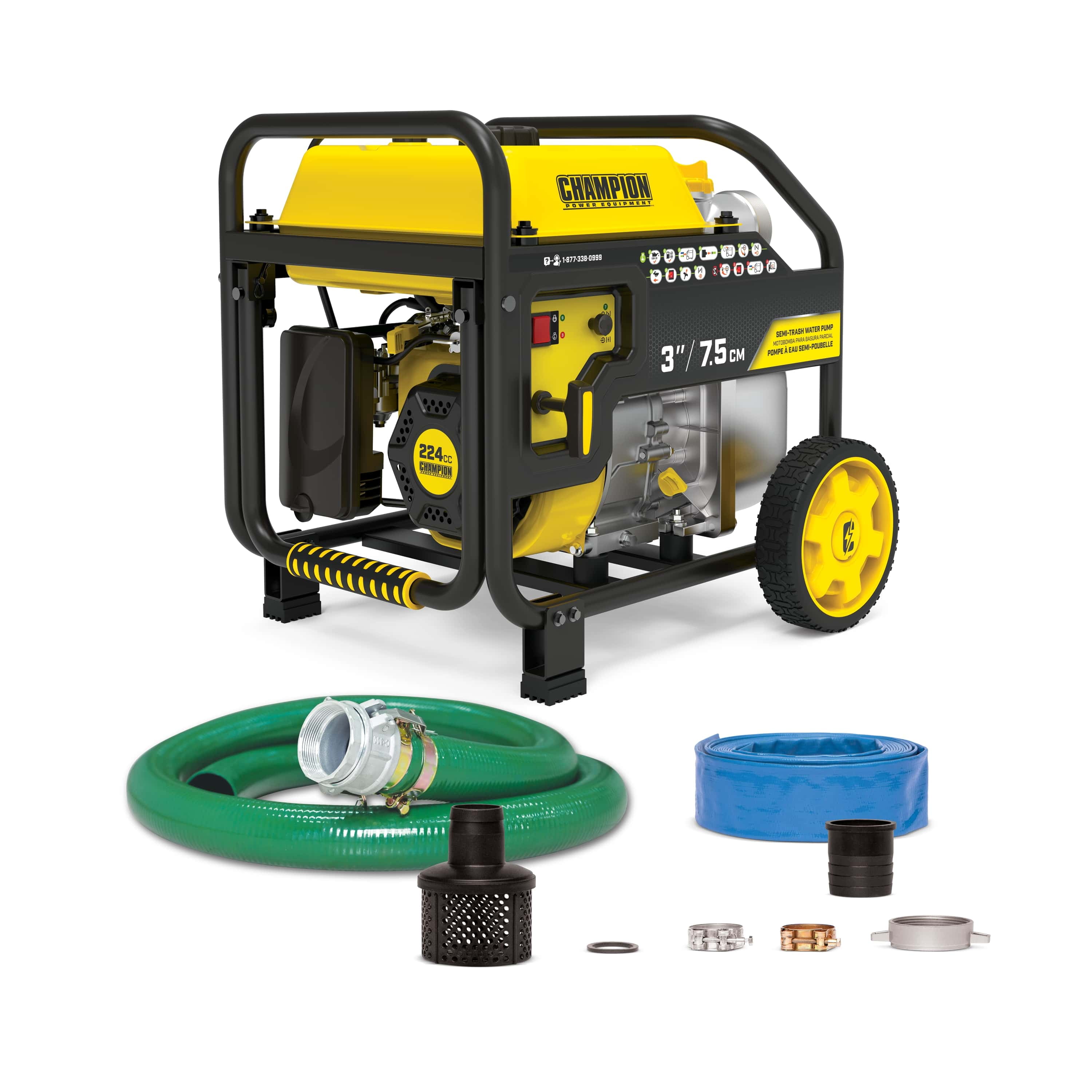 Champion Power Equipment 3-Inch Gas-Powered Water Pump with Hose, Wheel ...