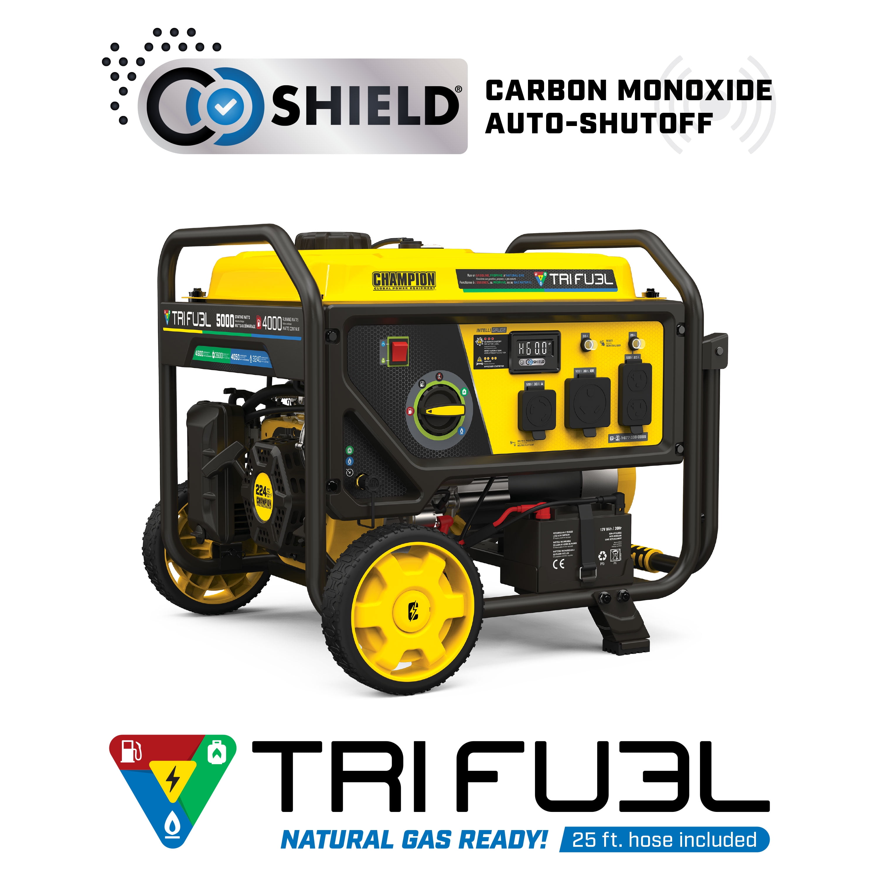 Champion Power Equipment 4000-Watt Tri-Fuel Portable Generator with CO ...