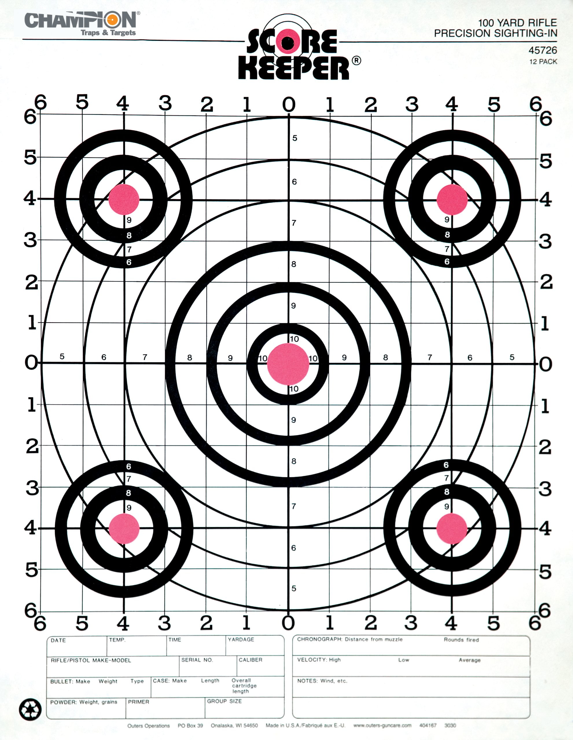 Champion Range and Target Score Keeper 100-yard Sight-in Rifle Targets ...