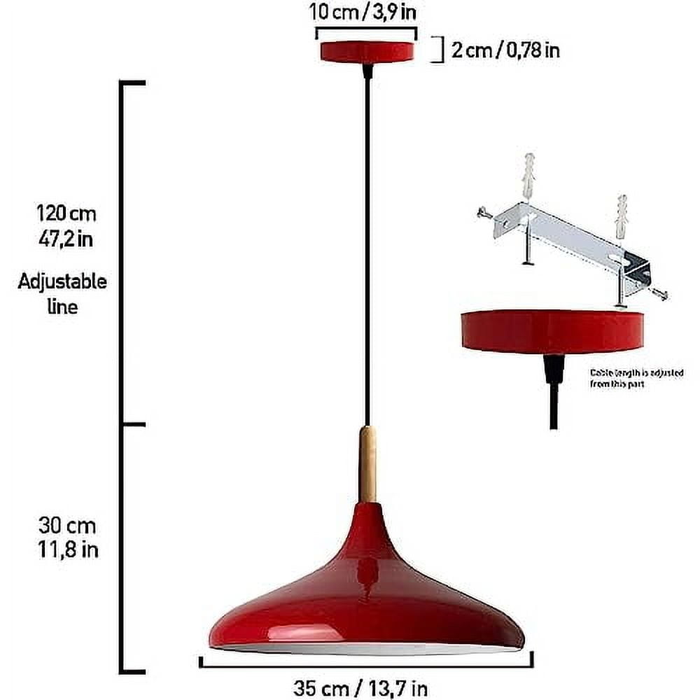 Champion Red Nordic Modern Pendant Light Fixtures Wood 13.7" Hanging ...