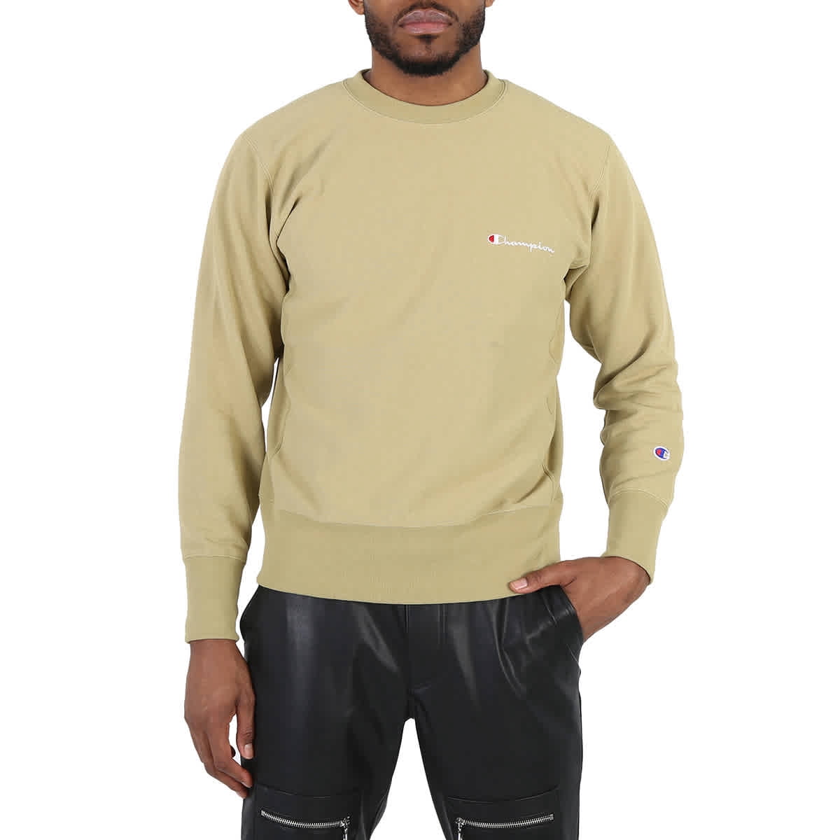 Champion Sand Reverse Weave Script Logo Crew Sweatshirt, Size Small ...