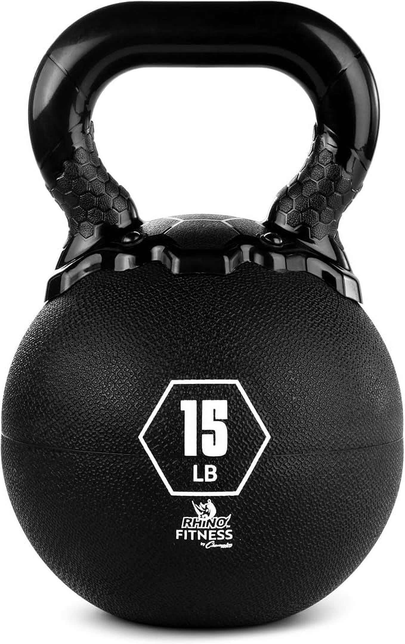Champion Sports Rhino Kettlebell Weight, 15 lbs, Rubber, Black ...