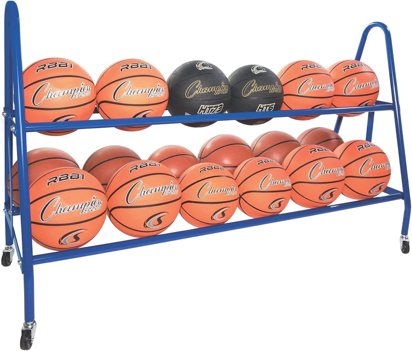 Champion Sports Two Tier Basketball Storage Rack Cart with Swivel ...