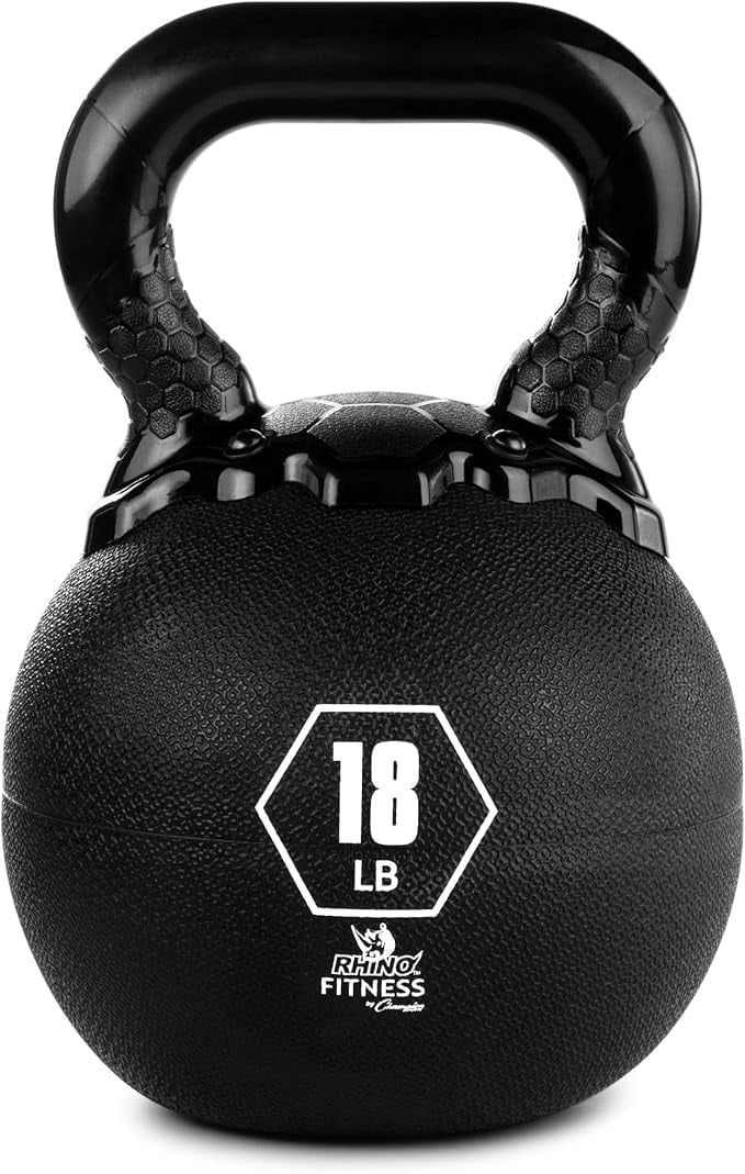 Champion Sports Rhino Kettlebell Weight, 18 lbs, Rubber, Black ...