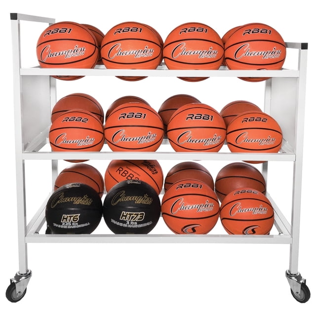 Champion Sports Three Tier Basketball Storage Cart with Swivel Caster ...