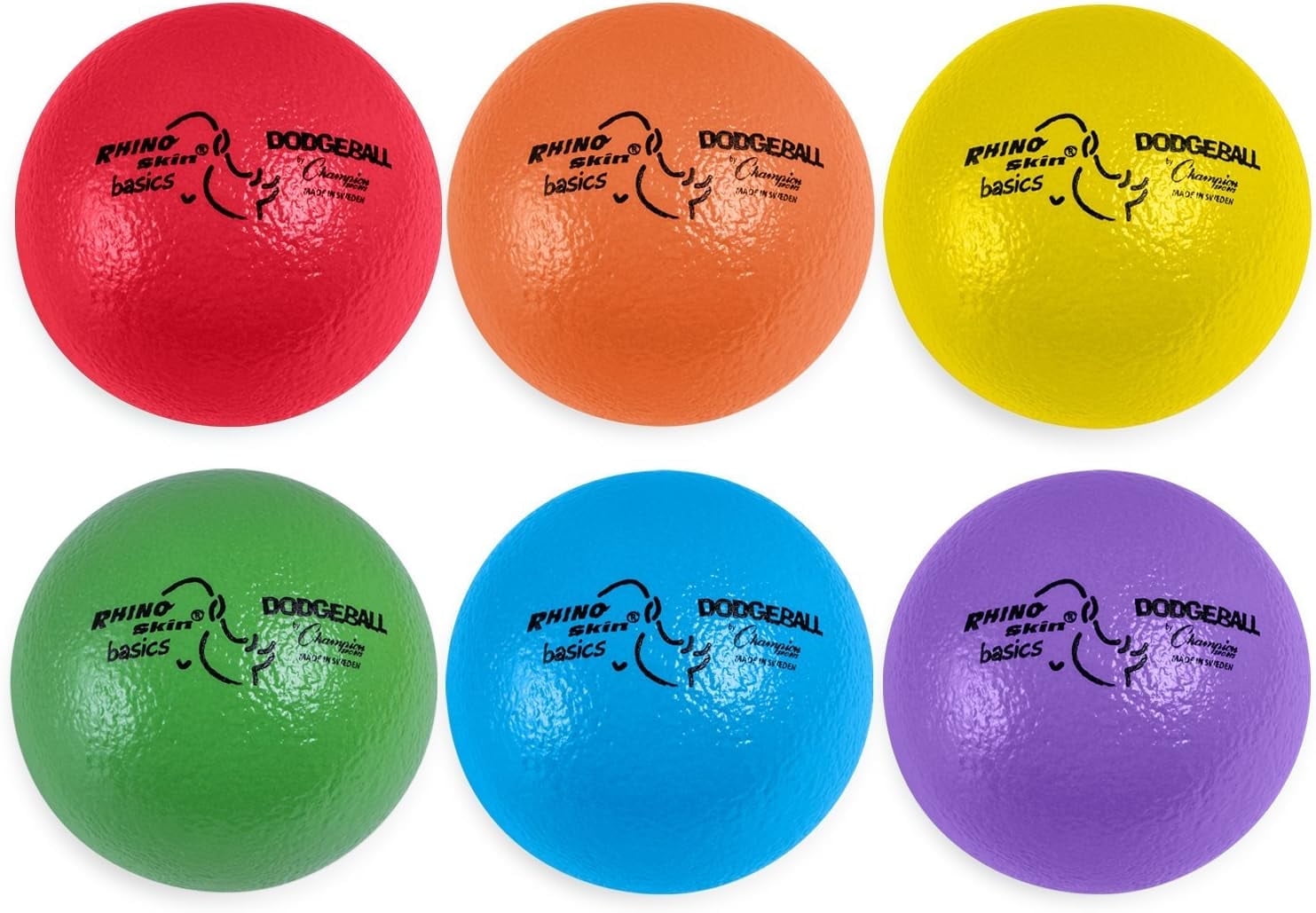 Champion Sports BAS6SET Rhino Skin Basic Dodgeball Set, 6" (Set of 6 ...
