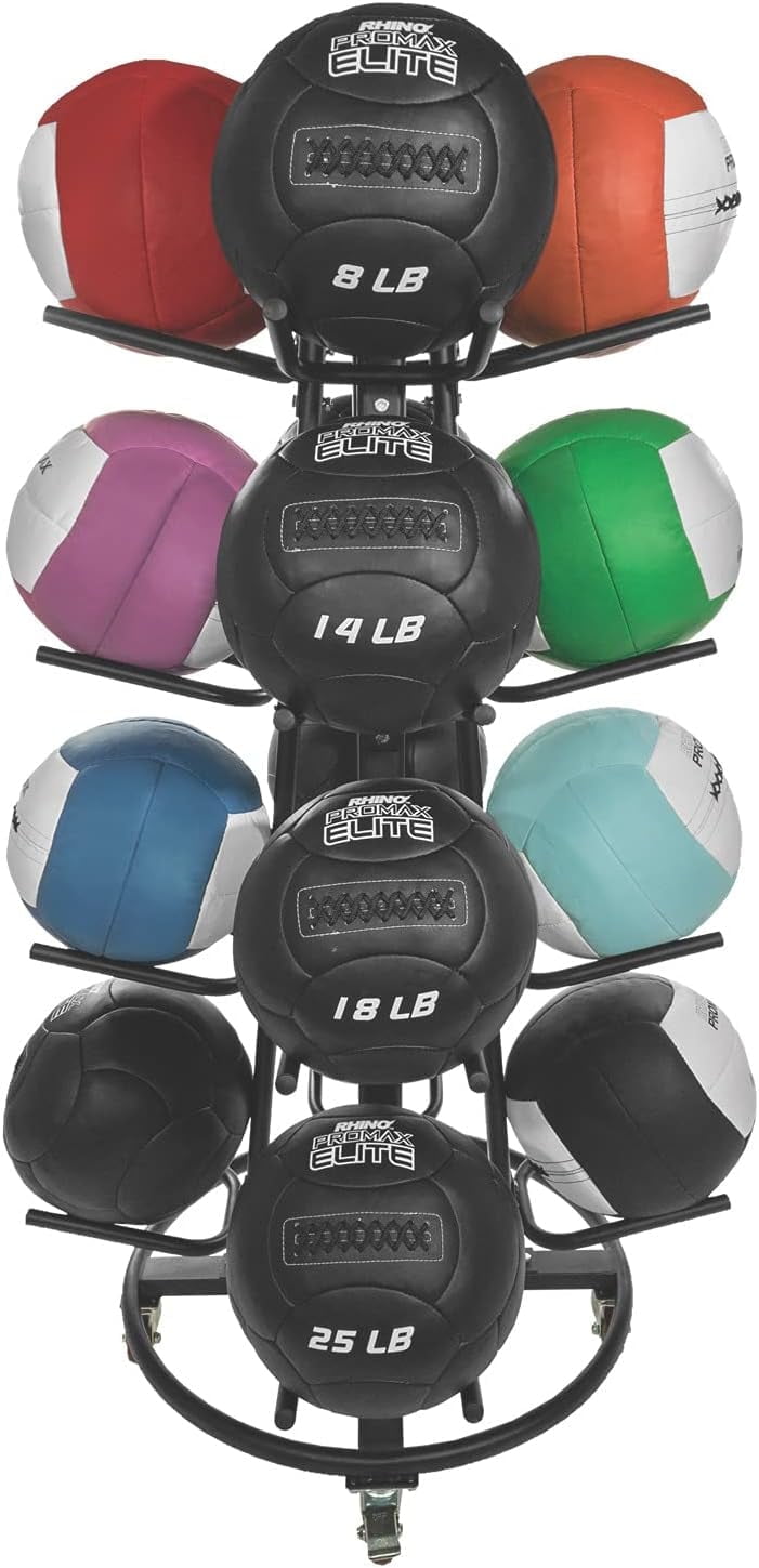 Champion Sports Exercise Medicine Ball Tree, 4-Sided Rack with Wheels ...