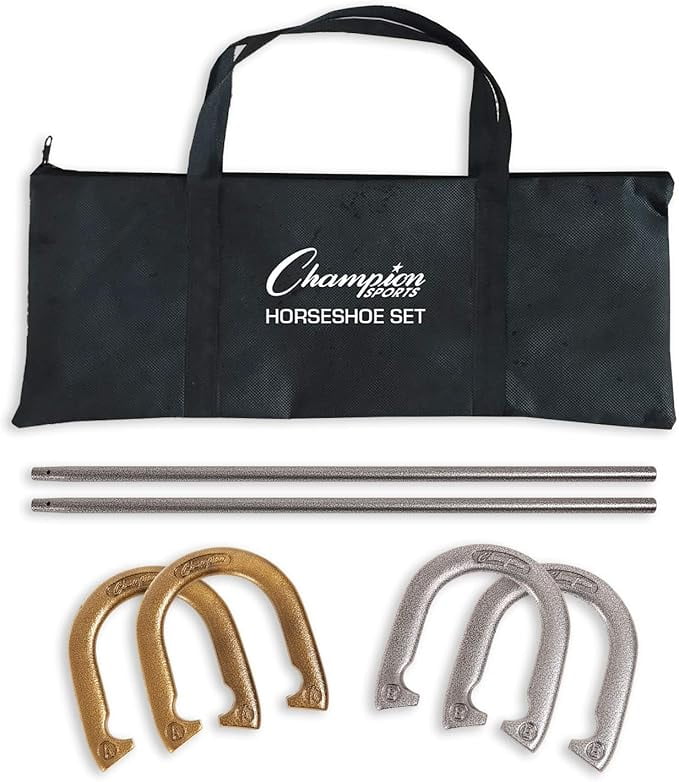 Champion Sports Outdoor Metal Horseshoe Game Set with Lawn Stakes ...