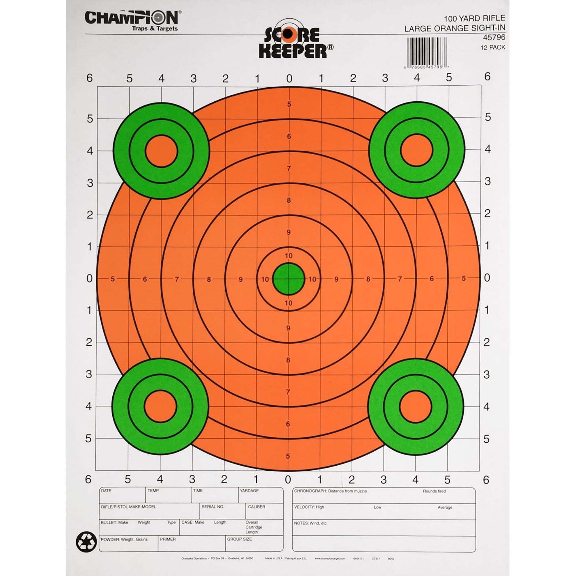 Champion Traps and Targets 100 yd Sight-In Targets, Large, Orange, Pack ...