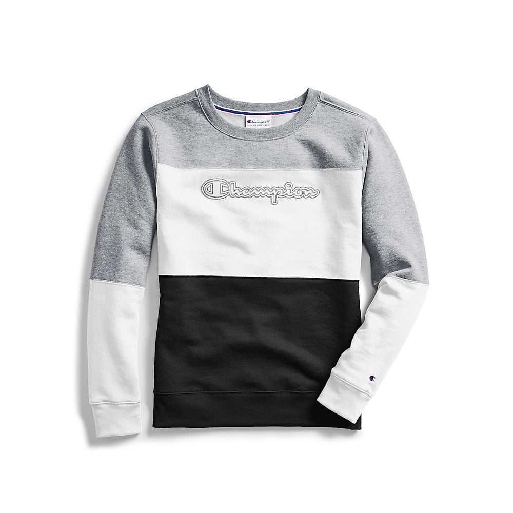 Champion Women's Powerblend Colorblock Crew, Chainstitch Outline Logo ...