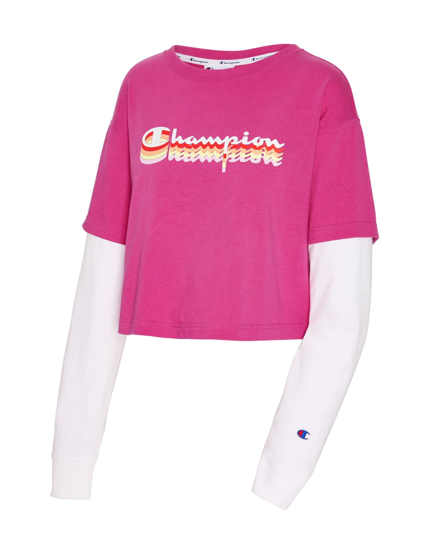 Champion Womens Middleweight Cropped Two-fer Tee, XXL, Peony Parade ...