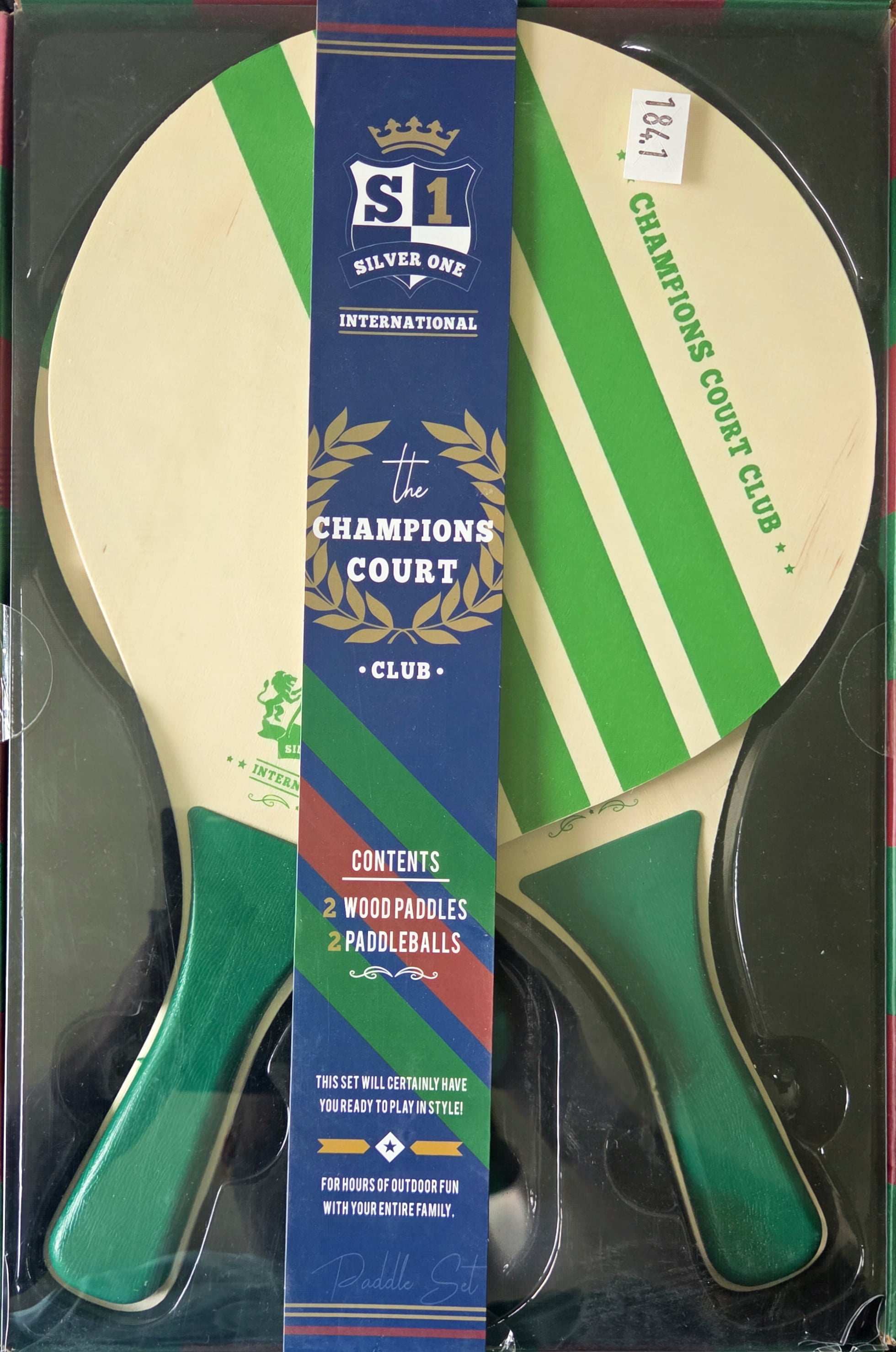 Champions Court Club Wooden Paddle & Ball Beach Set 2 Paddles 2 Balls ...
