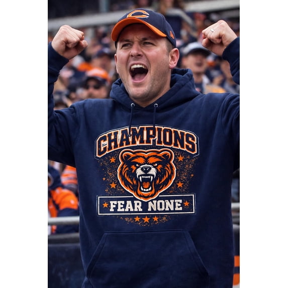 Champions Fear None Bear Hoodie, Bold Football Fan Tee | Chicago Style ...