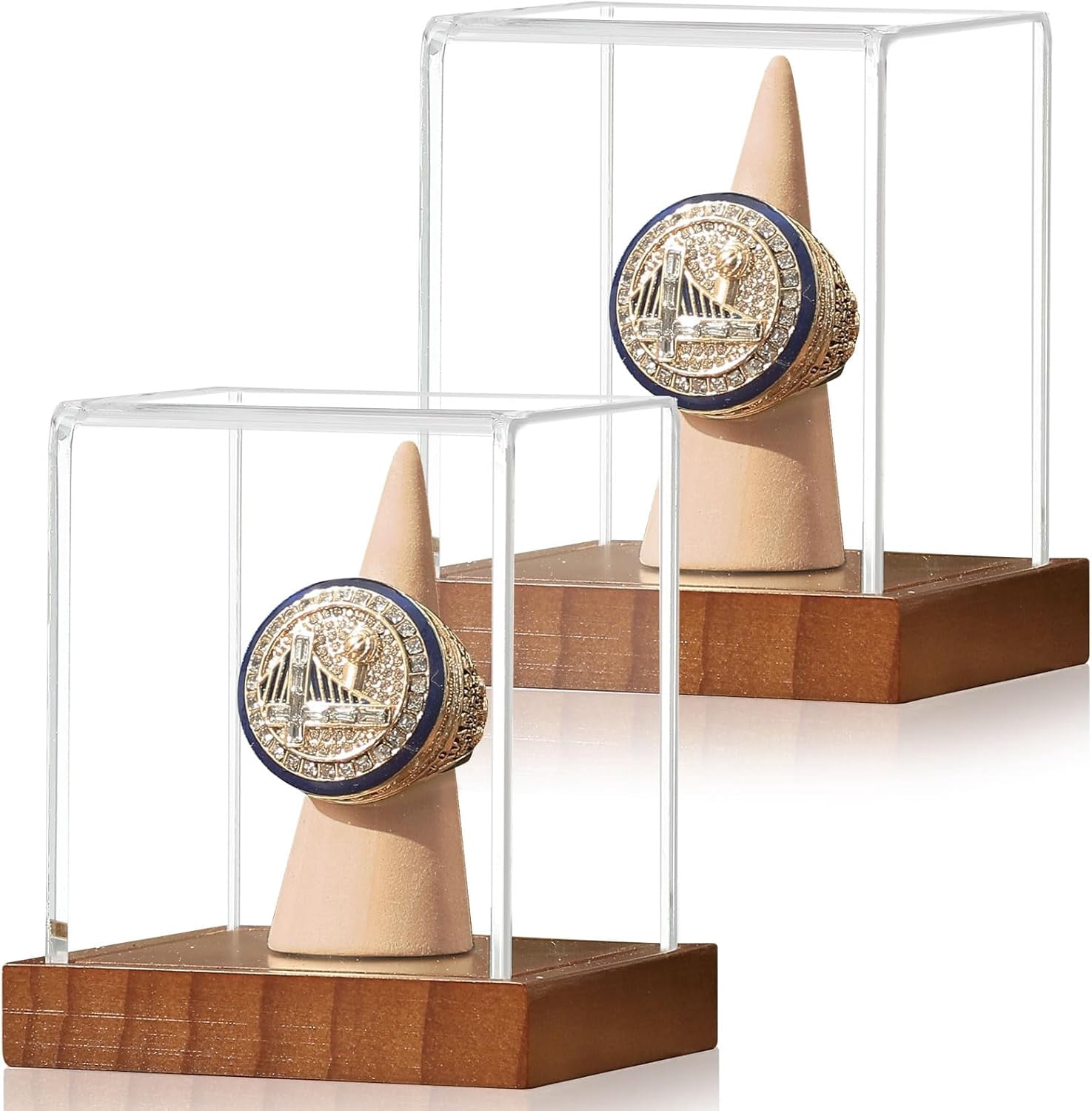 Championship Ring Display Case 2 Pack, Clear Acrylic Single Ring Holder ...
