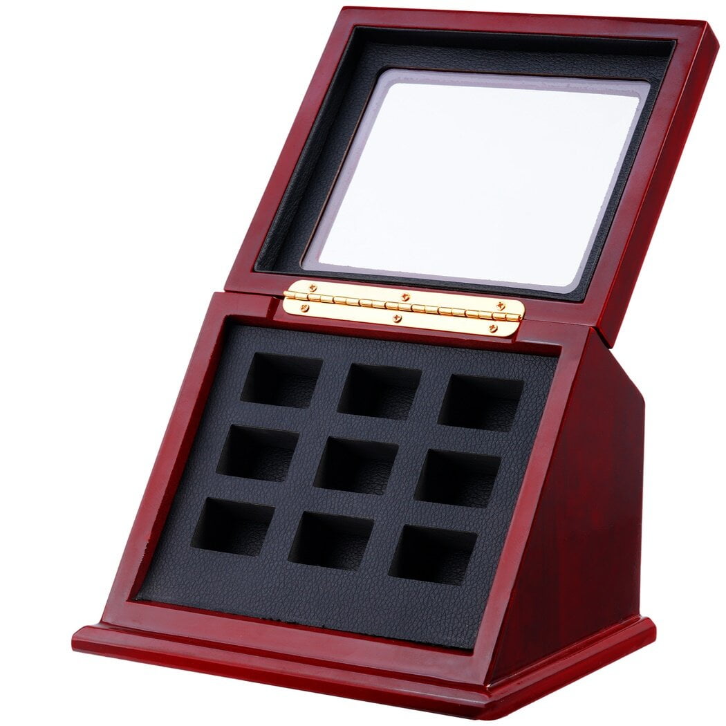 Championship Ring Wooden Display Case, 9-Slot Jewelry Storage Case ...