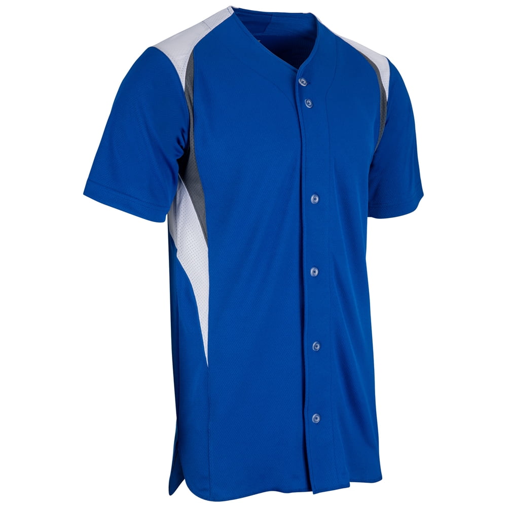 Champro Bull Pen Full-Button Baseball Jersey Royal w/ White and Graphite Highlights - Walmart.com