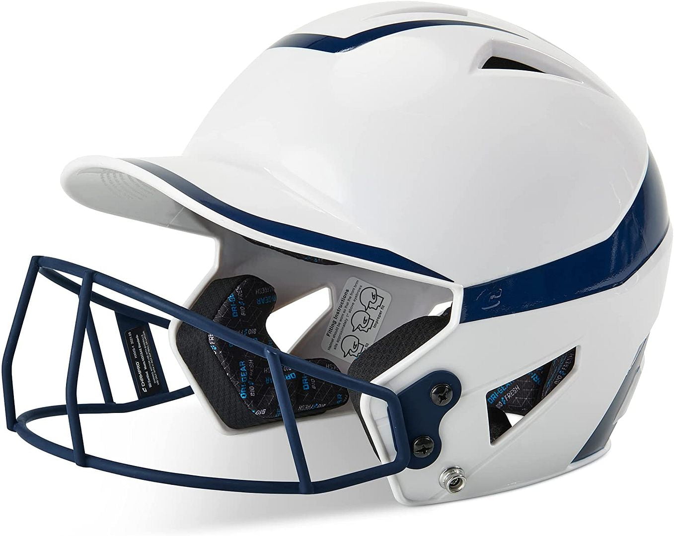 Champro HX Rise Pro Fastpitch Batting Helmet with Mask White | Navy ...