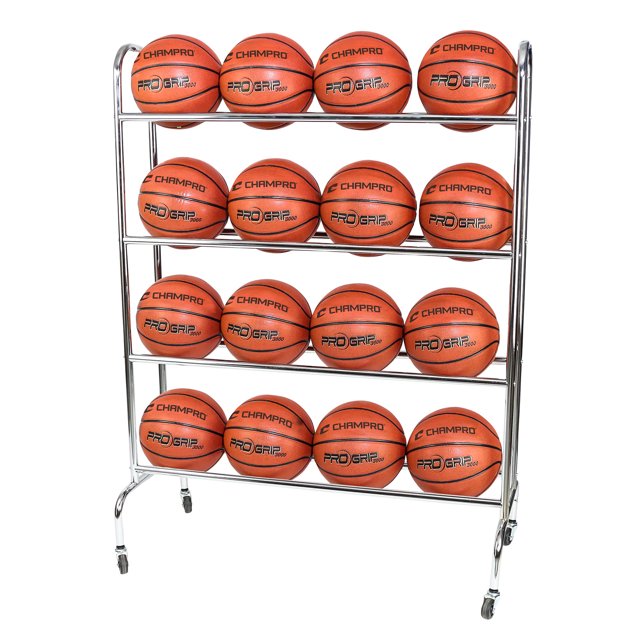 Champro Sports Rolling Basketball Ball Rack and Cart, 4 Rows, 16 Ball ...