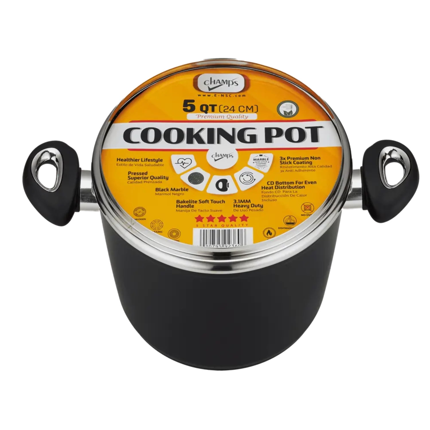 Champs Black Low Pot NS Speckled Inside w/ Glass Lid 4 qrt - Case - 4 ...