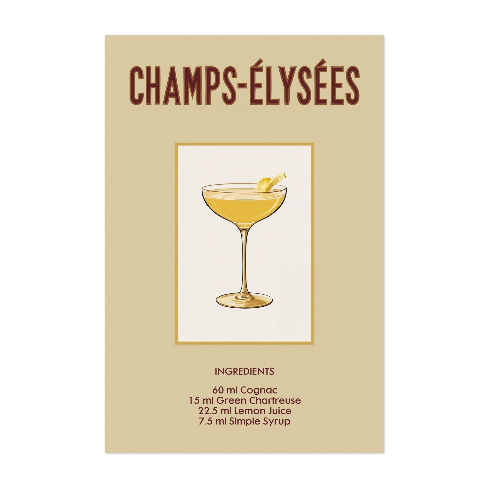 Champs Elysées - Illustration Cocktail Vintage Poster Typography ...