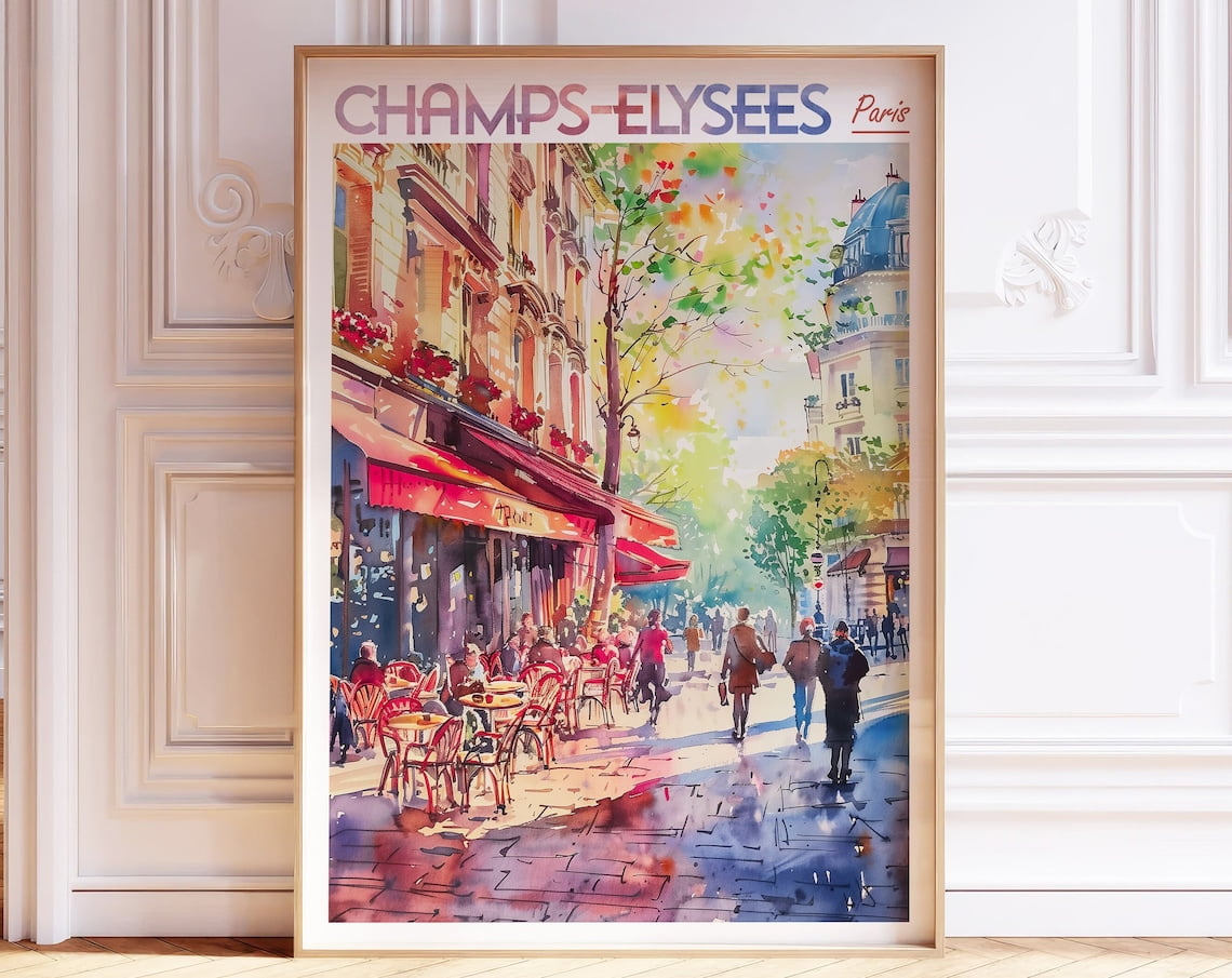 Champs Elysees Watercolor Poster - World Cities Wall Art - Paris France ...