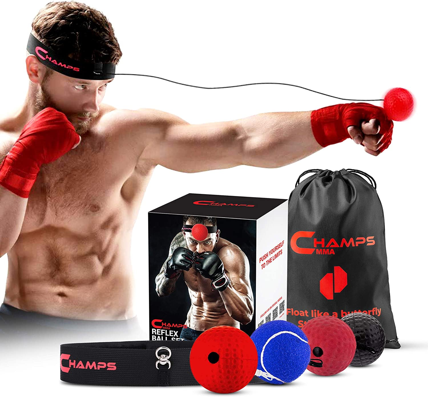 Champs MMA Boxing Reflex Ball - Set of 4 - Boxing Equipment Fight Speed ...
