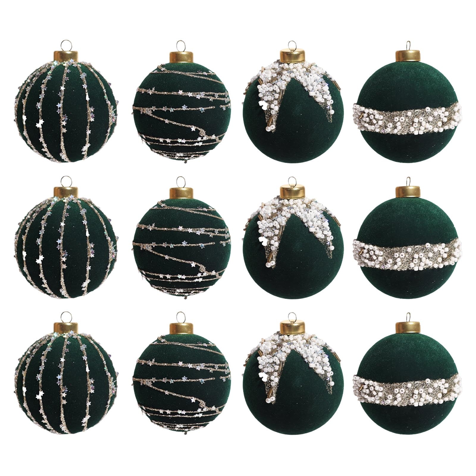 Chanana 12Pcs Diamond Flocking Christmas Ball Ornaments Set DIY Hanging ...