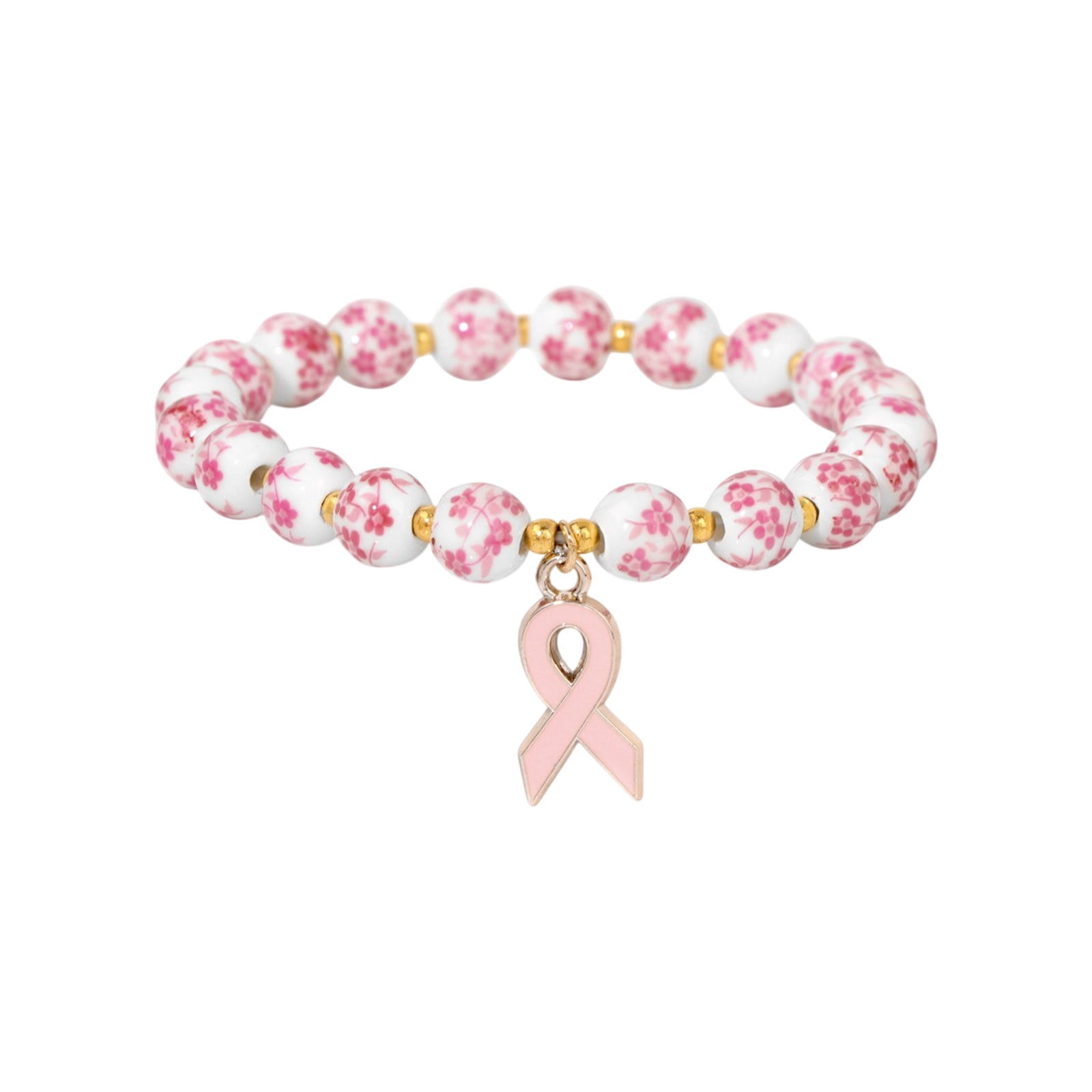 Chanana Breast Cancer Bracelets Pink Ribbon Charm Flower Glass Beaded ...