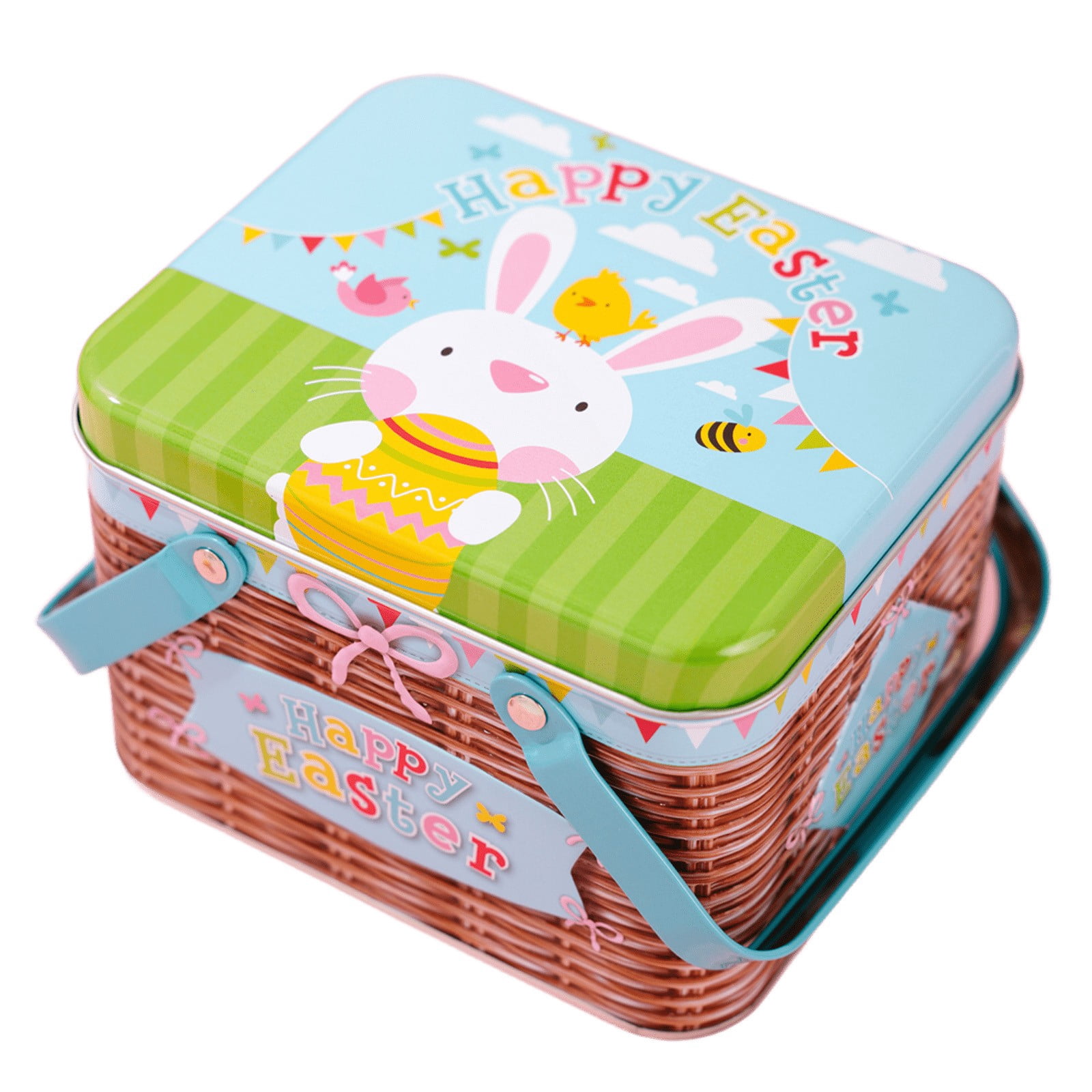 Chanana Easter Wicker Basket with Decorative Lid, Tinplate Metal Tin ...