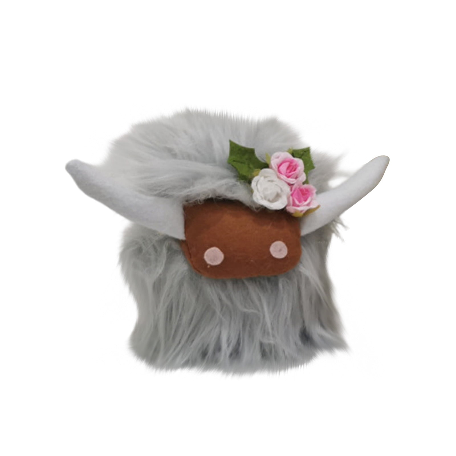 Chanana Gray Highland Cow Gnome with Flowers, Cream Scottish Tomte ...