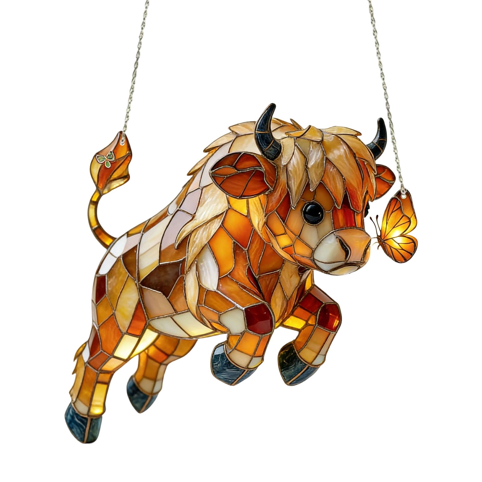 Chanana Highland Cow Butterfly Suncatcher | Stained Glass Style Window ...