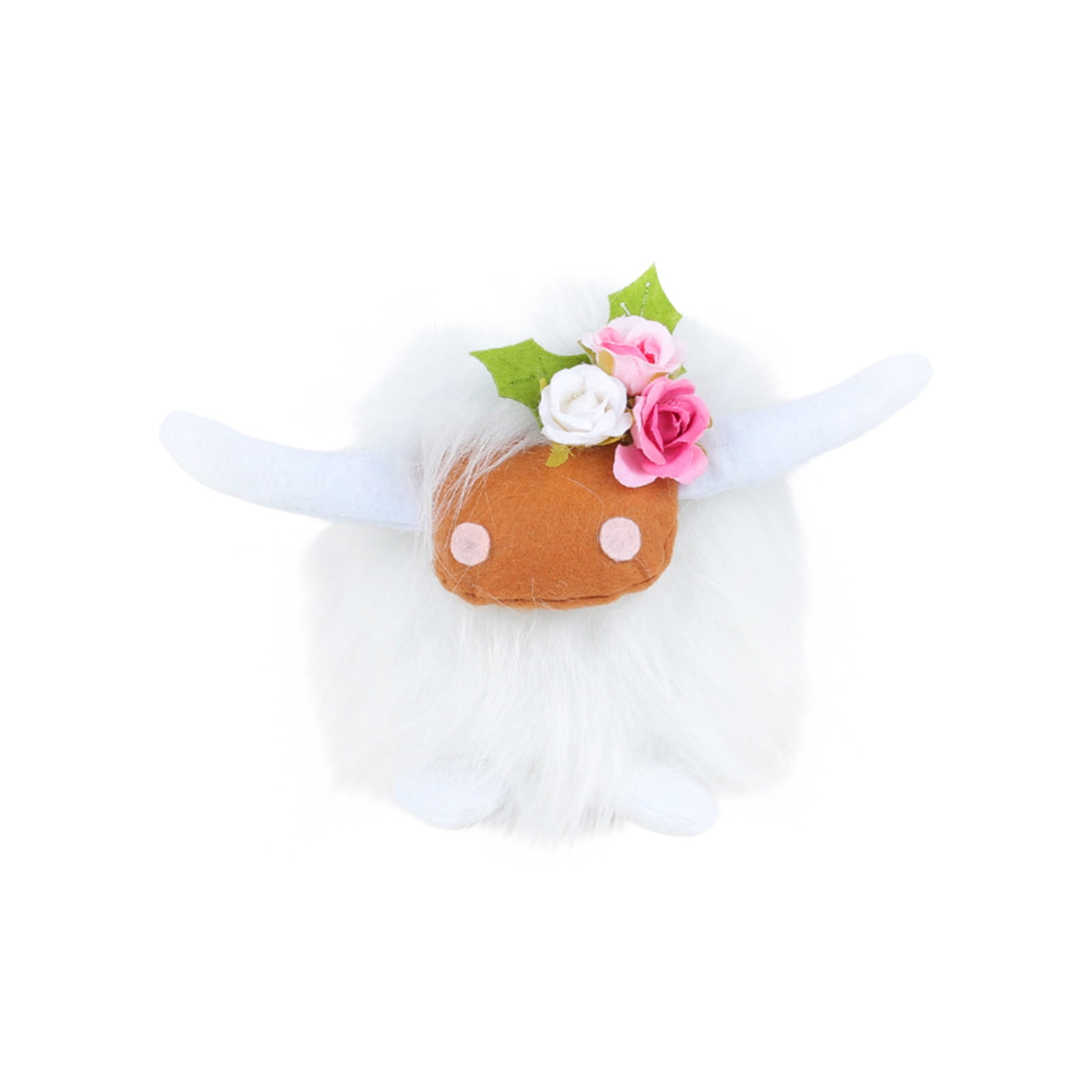 Chanana White Highland Cow Gnome with Flowers, Cream Scottish Tomte ...