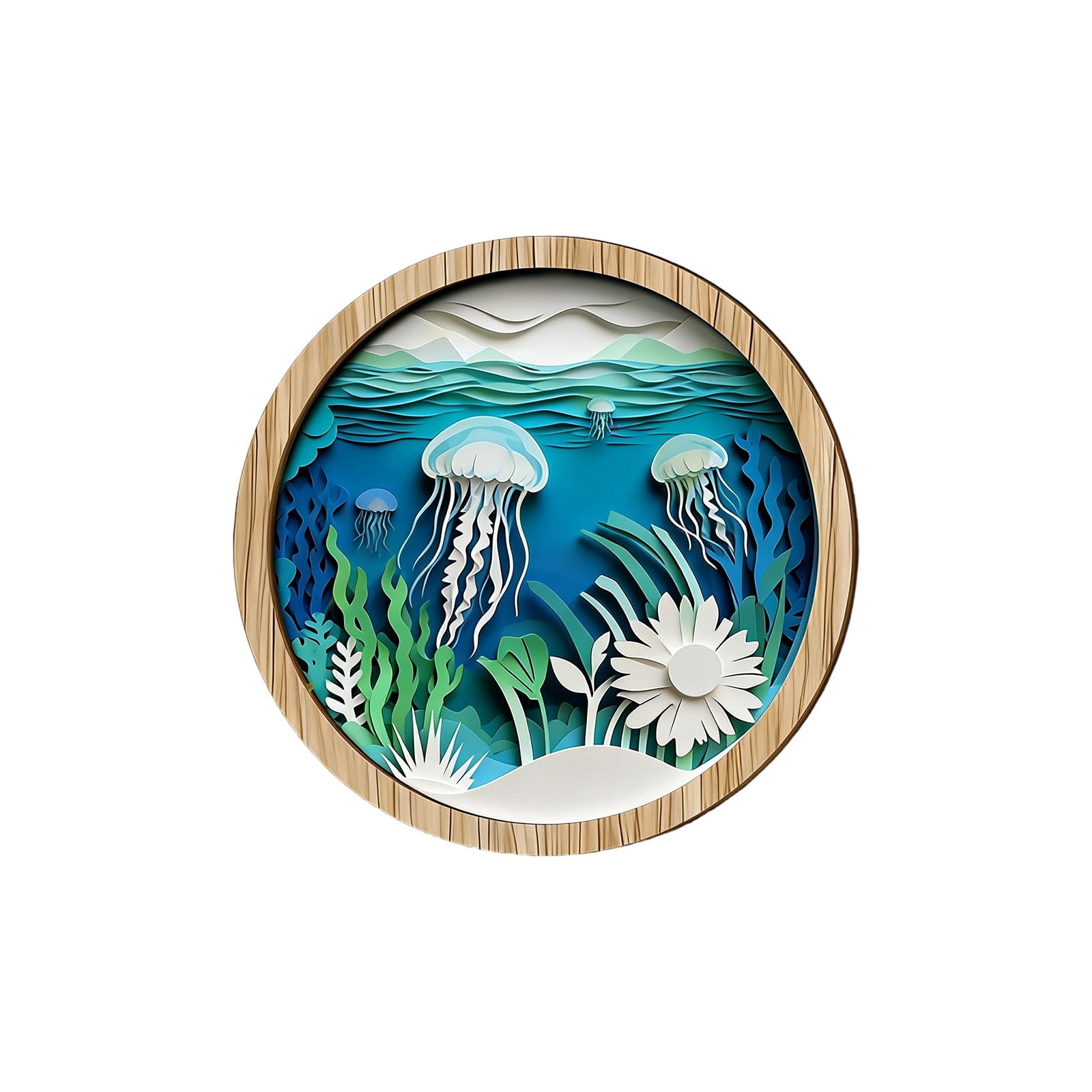 Chanana Wooden 2D Ocean Style Wall Art Decor, Layered Paper-Cut Vision ...