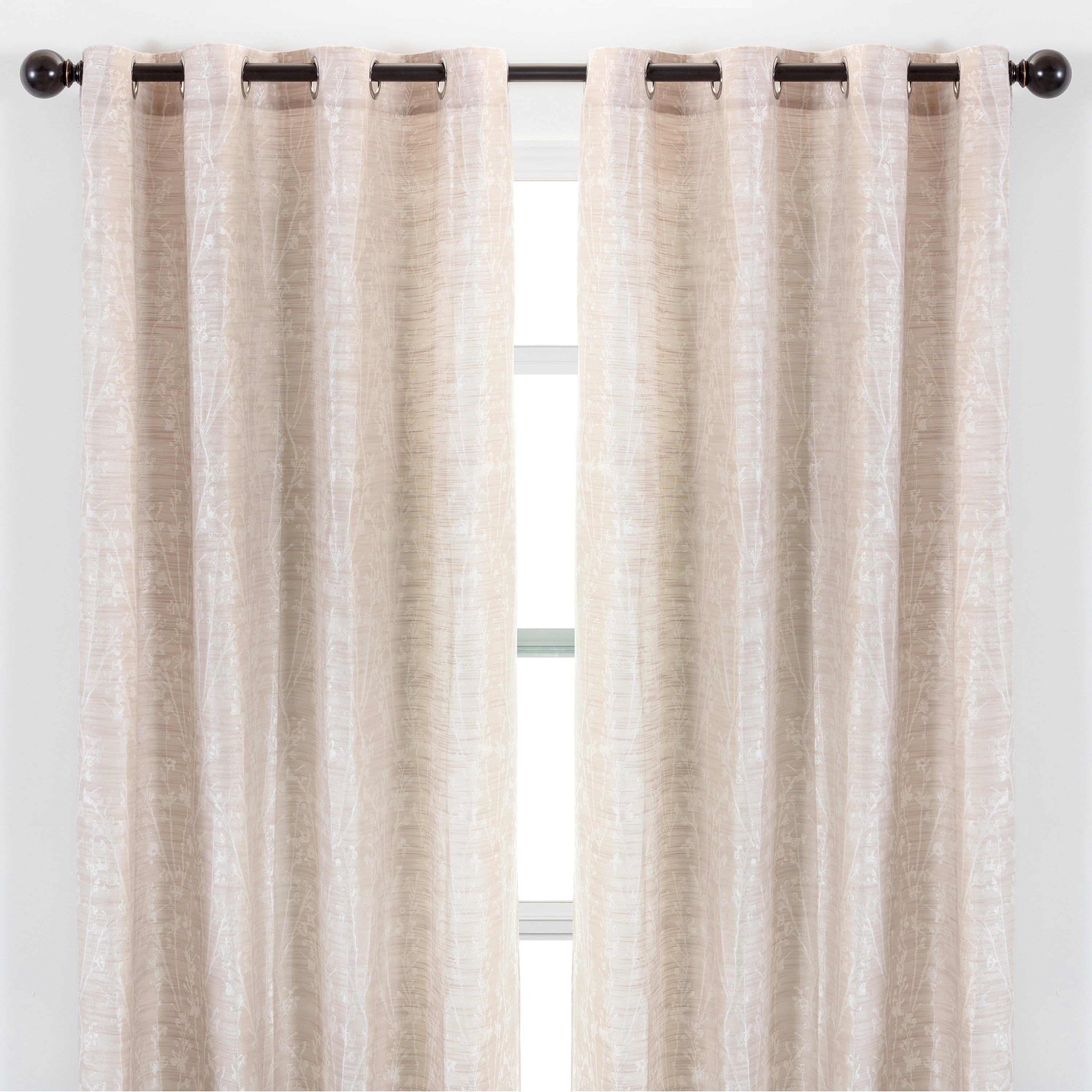 Chanasya 2-Panel Floral Jacquard Textured Beige Curtains with Grommets ...