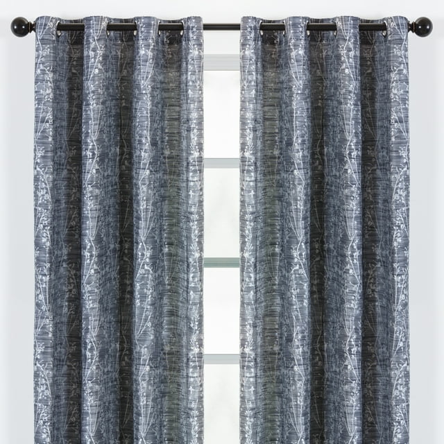Chanasya 2-Panel Floral Jacquard Textured Dark Blue Curtains with ...