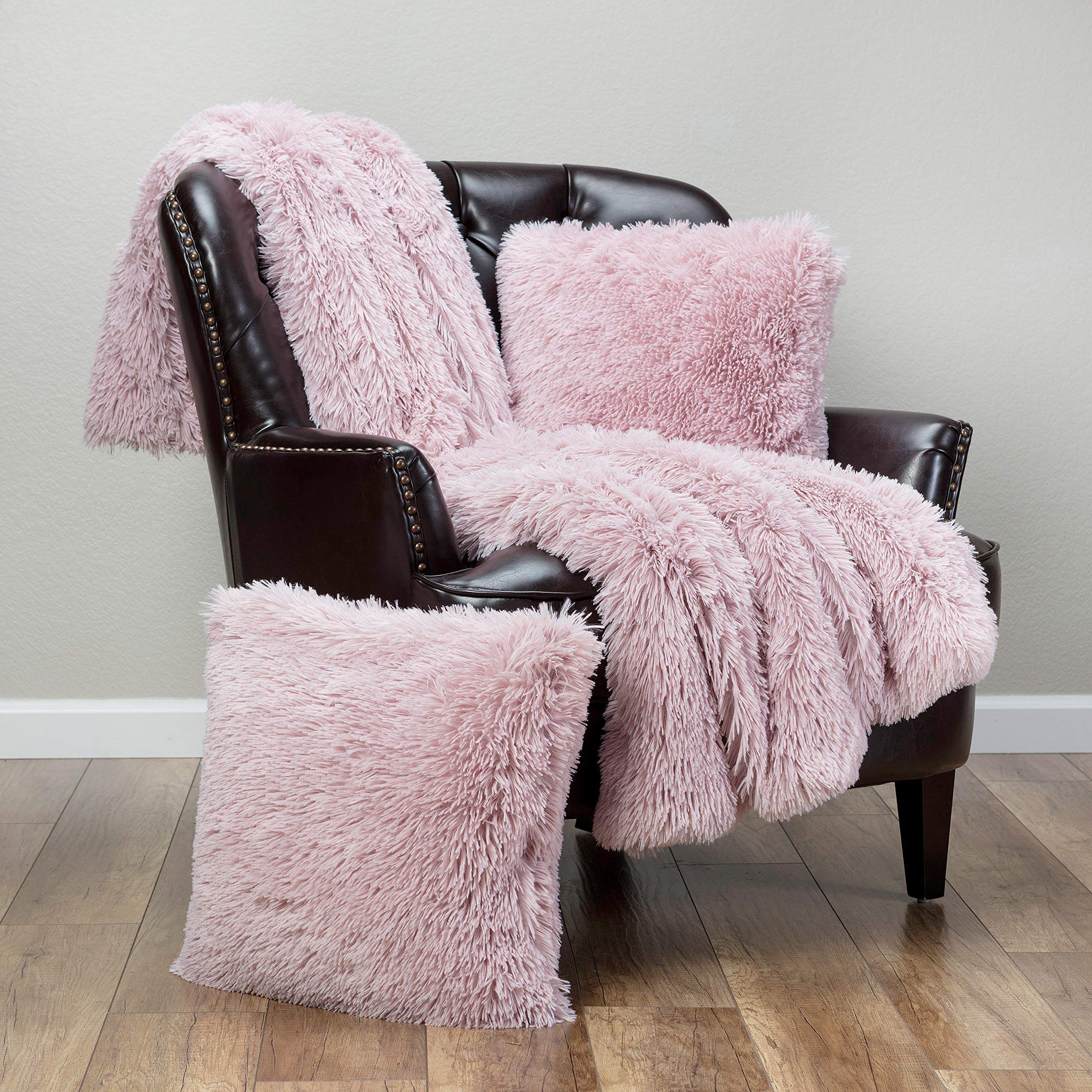 Chanasya 3-Piece Shaggy Throw Blanket Pillow Cover Set - Chic Fuzzy ...