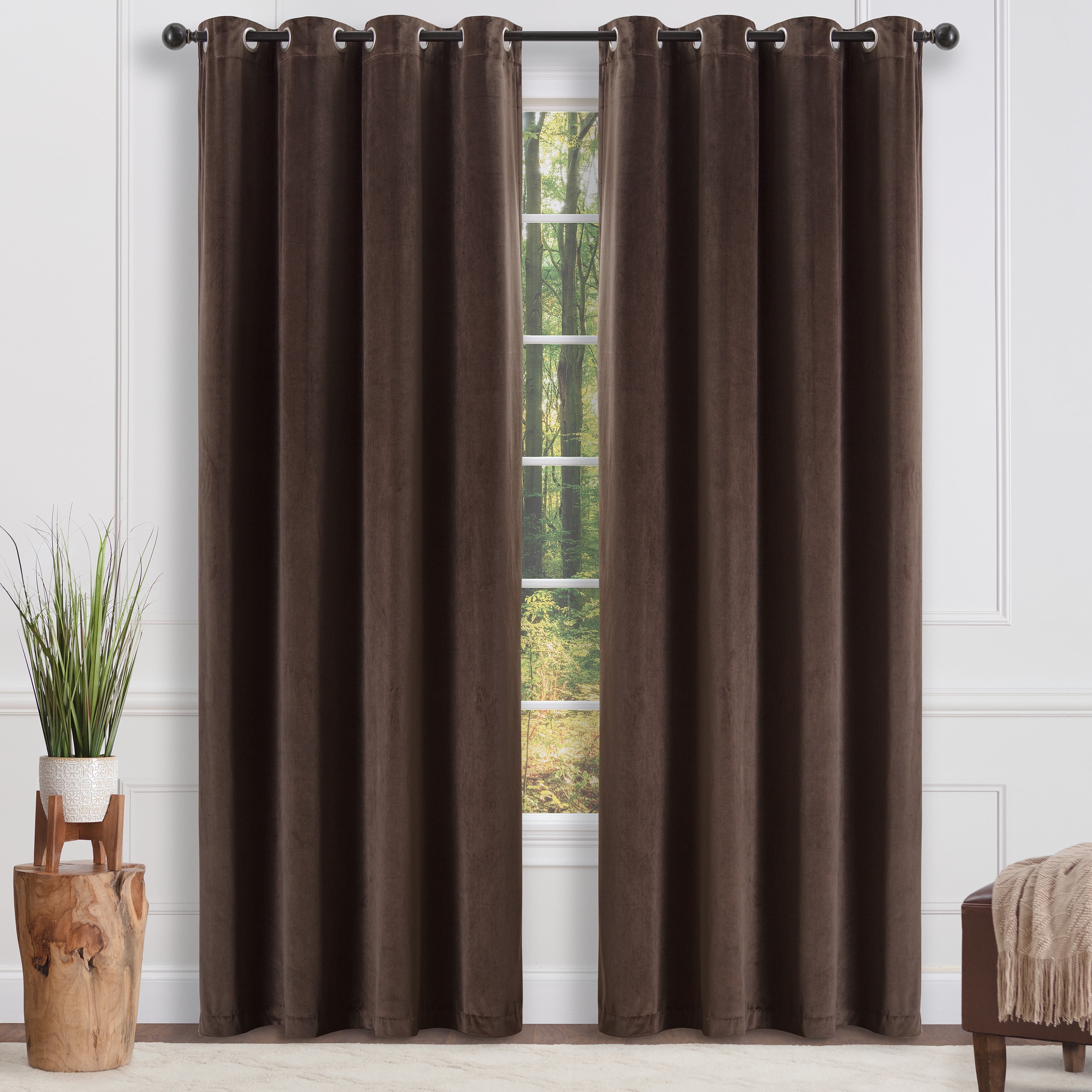 Chanasya Brown Velvet Curtains Panel Set 2 -Piece - Classy Grommet ...