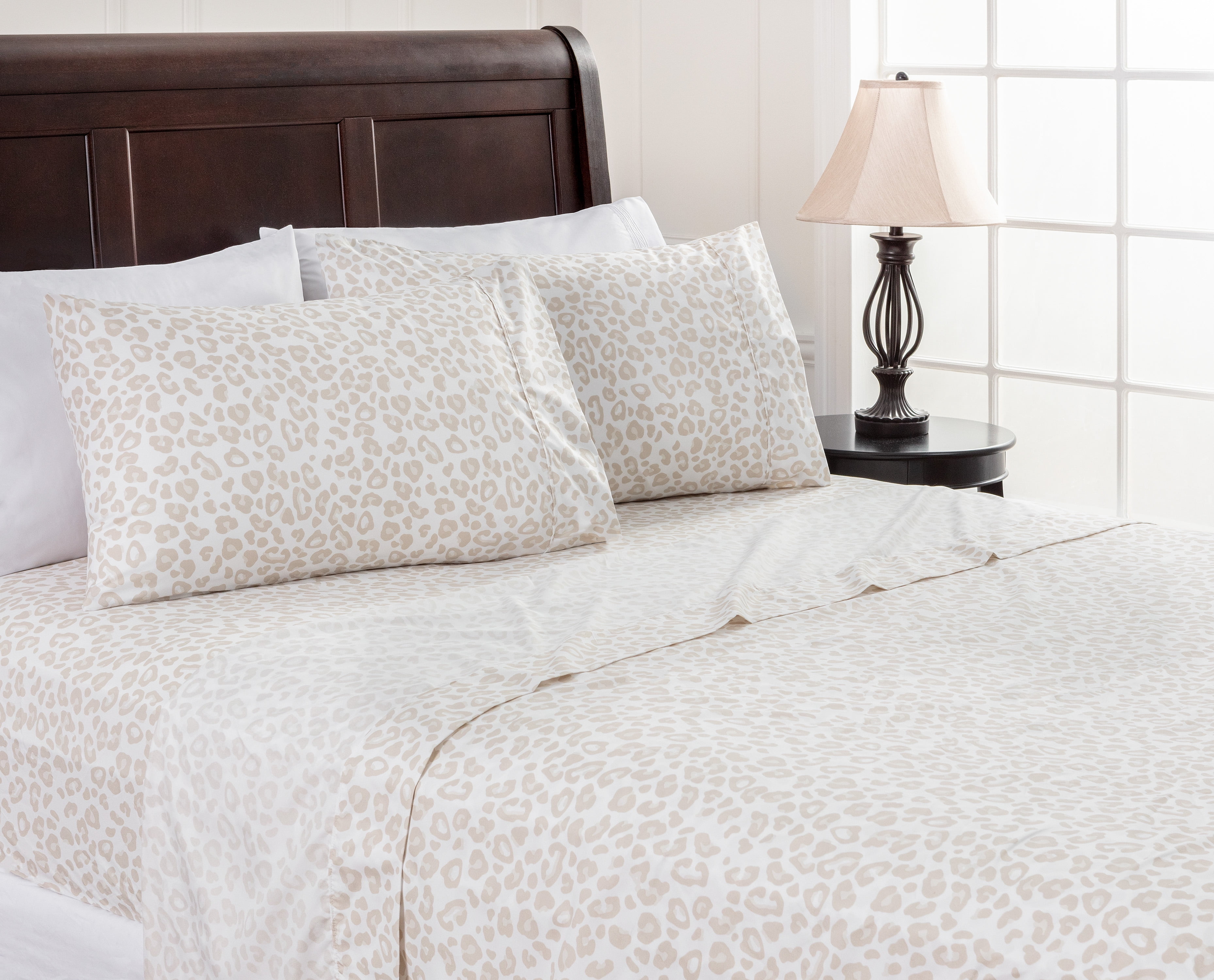 Chanasya 3-Piece Leopard Print Microfiber Sheet Set - Beige, Bed Size ...