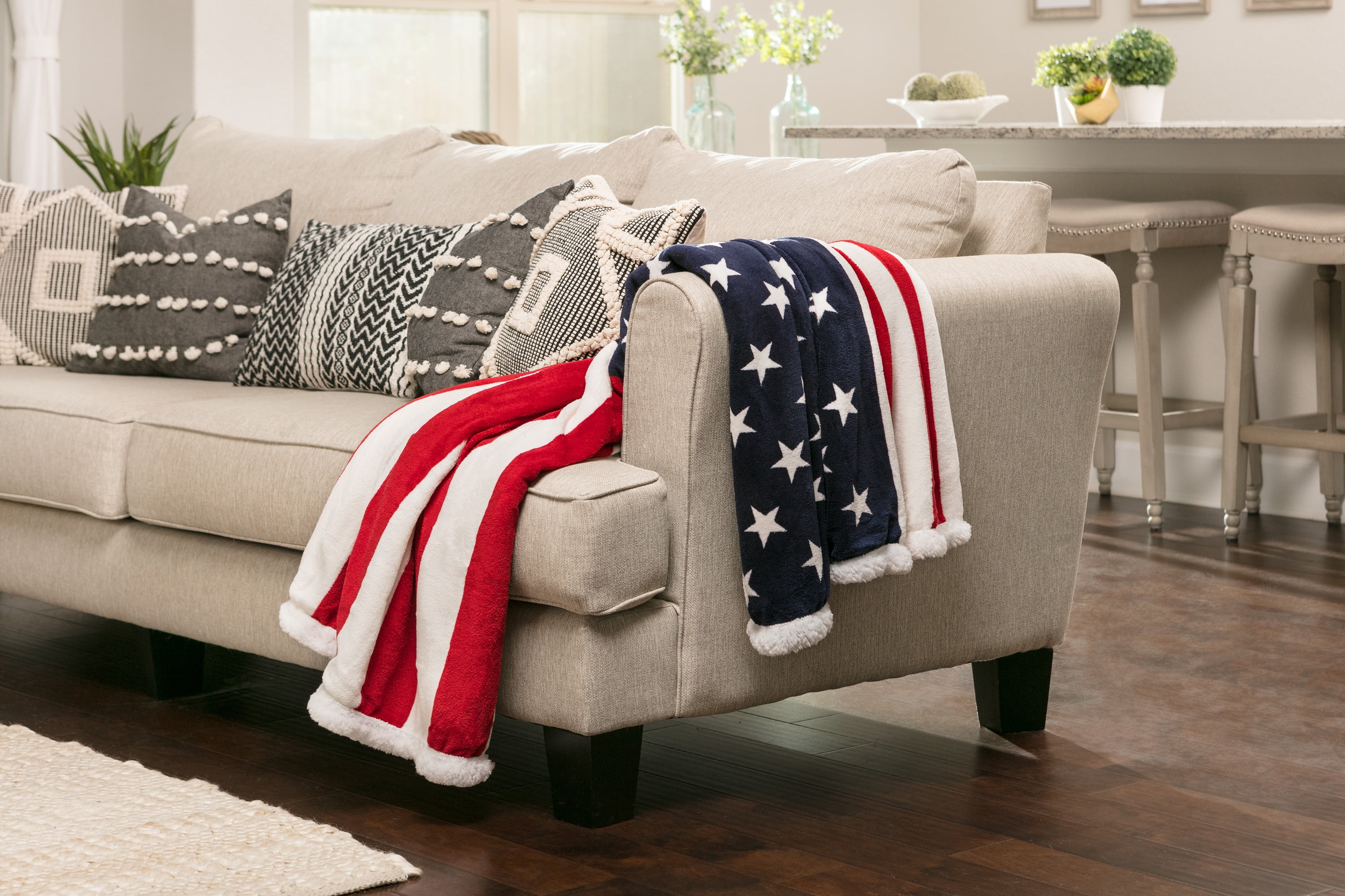Chanasya Patriotic US Flag Print Sherpa Throw Blanket - Lightweight ...